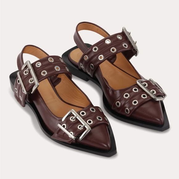 Ganni | Shoes | Ganni Buckle Ballet Flats In Burgundy | Poshmark